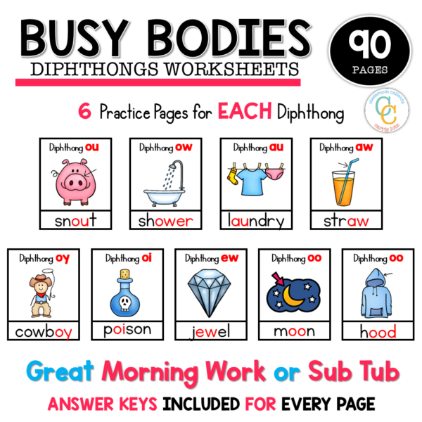 1st Grade Diphthongs No Prep Worksheets - Teaching Ideas Made Easy