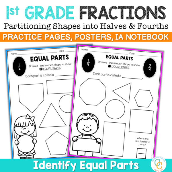 1st Grade Fractions Halves and Fourths No Prep Unit - Teaching Ideas ...