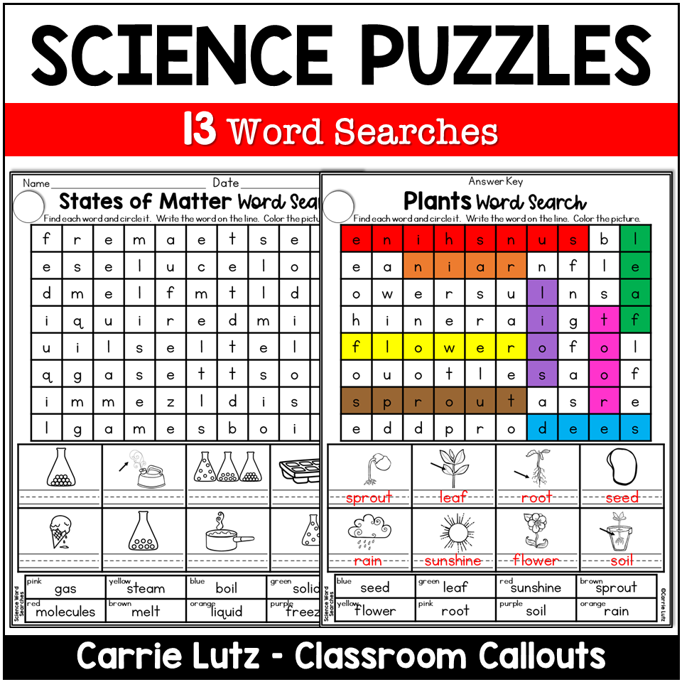 Science Word Searches 1st 2nd 3rd Grade | Simple Science Vocabulary ...
