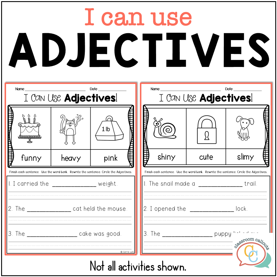 1st Grade Adjectives No Prep Worksheets - Teaching Ideas Made Easy