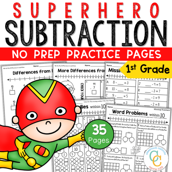 Superhero Subtraction Worksheets Within 20 First Grade Math Practice ...
