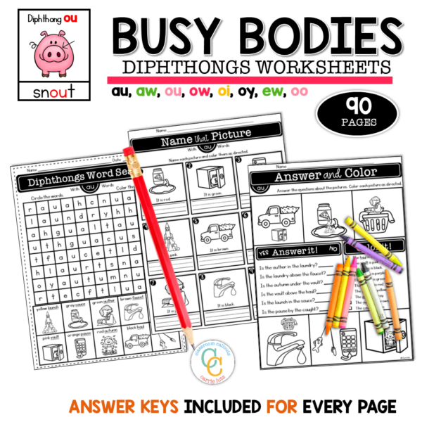 1st Grade Diphthongs No Prep Worksheets - Teaching Ideas Made Easy