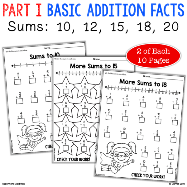 Superhero Addition Worksheets 1st Grade - Teaching Ideas Made Easy