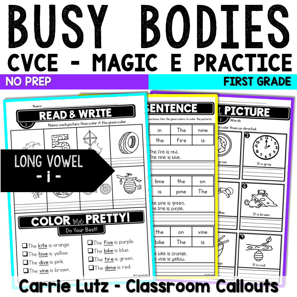 1st Grade Magic E Worksheets No Prep CVCe Long Vowels Practice ...