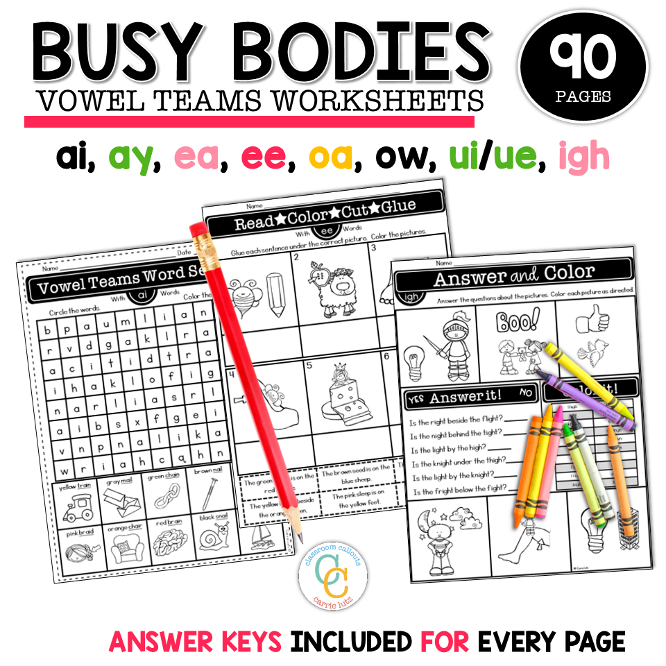 1st Grade Vowel Teams No Prep Worksheets Busy Bodies - Teaching Ideas ...