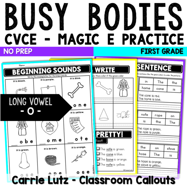 1st Grade Magic E Worksheets No Prep CVCe Long Vowels Practice ...