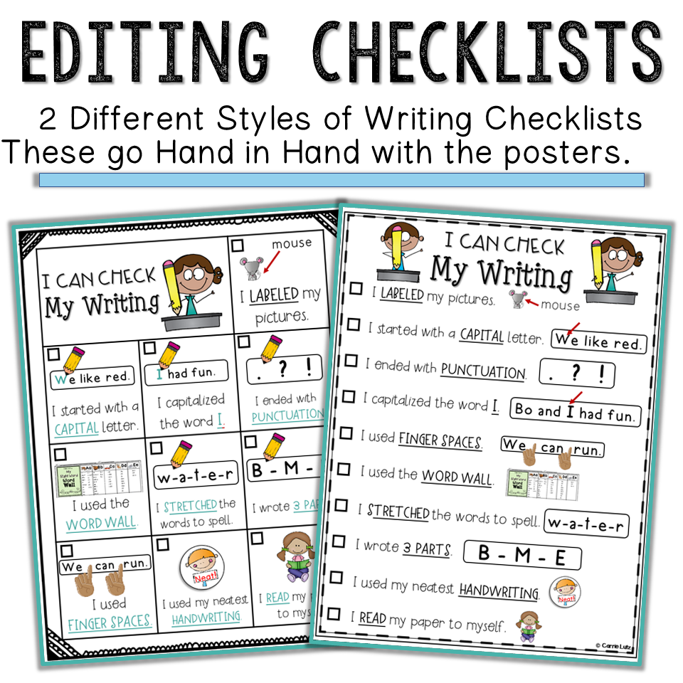 1st Grade Writing Checklists Posters Task Cards - Teaching Ideas Made Easy