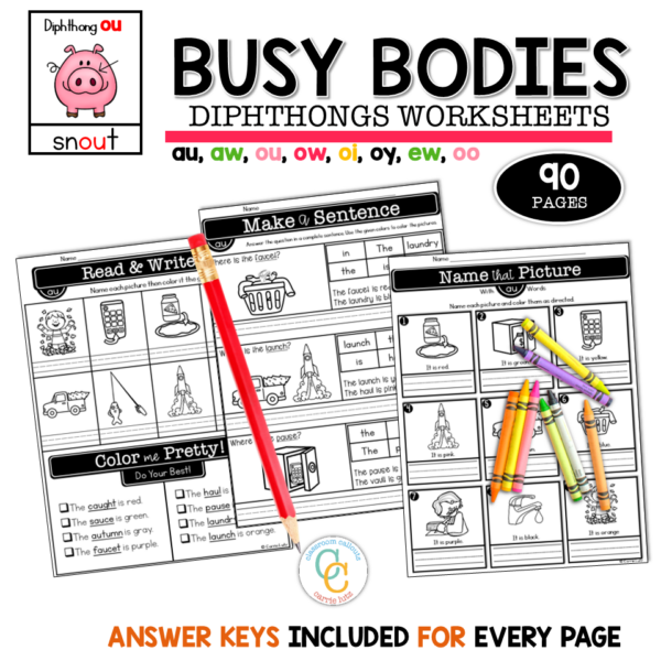 1st Grade Diphthongs No Prep Worksheets - Teaching Ideas Made Easy