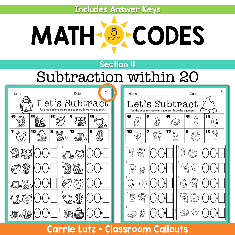 Crack the Code Math 1st Grade | Add Subtract within 20 - Teaching Ideas ...
