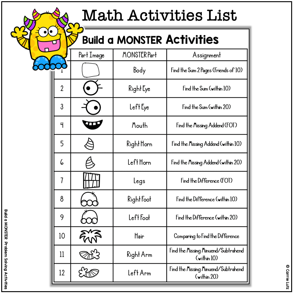 SEO Title 1st Grade Word Problems Build a Monster - Teaching Ideas Made ...