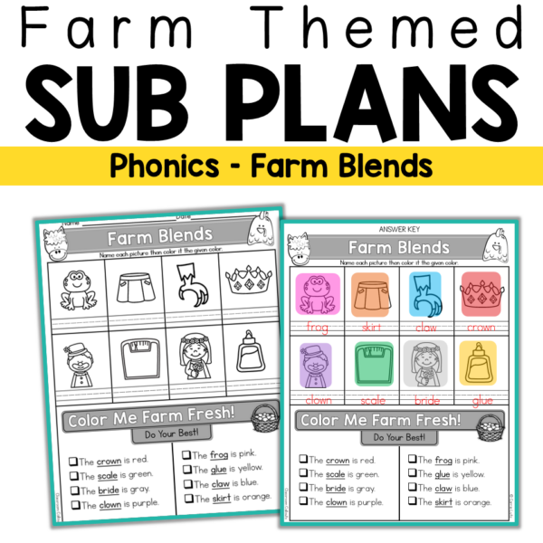 1st Grade Sub Plans Farm Theme Worksheets Full Day - Teaching Ideas ...