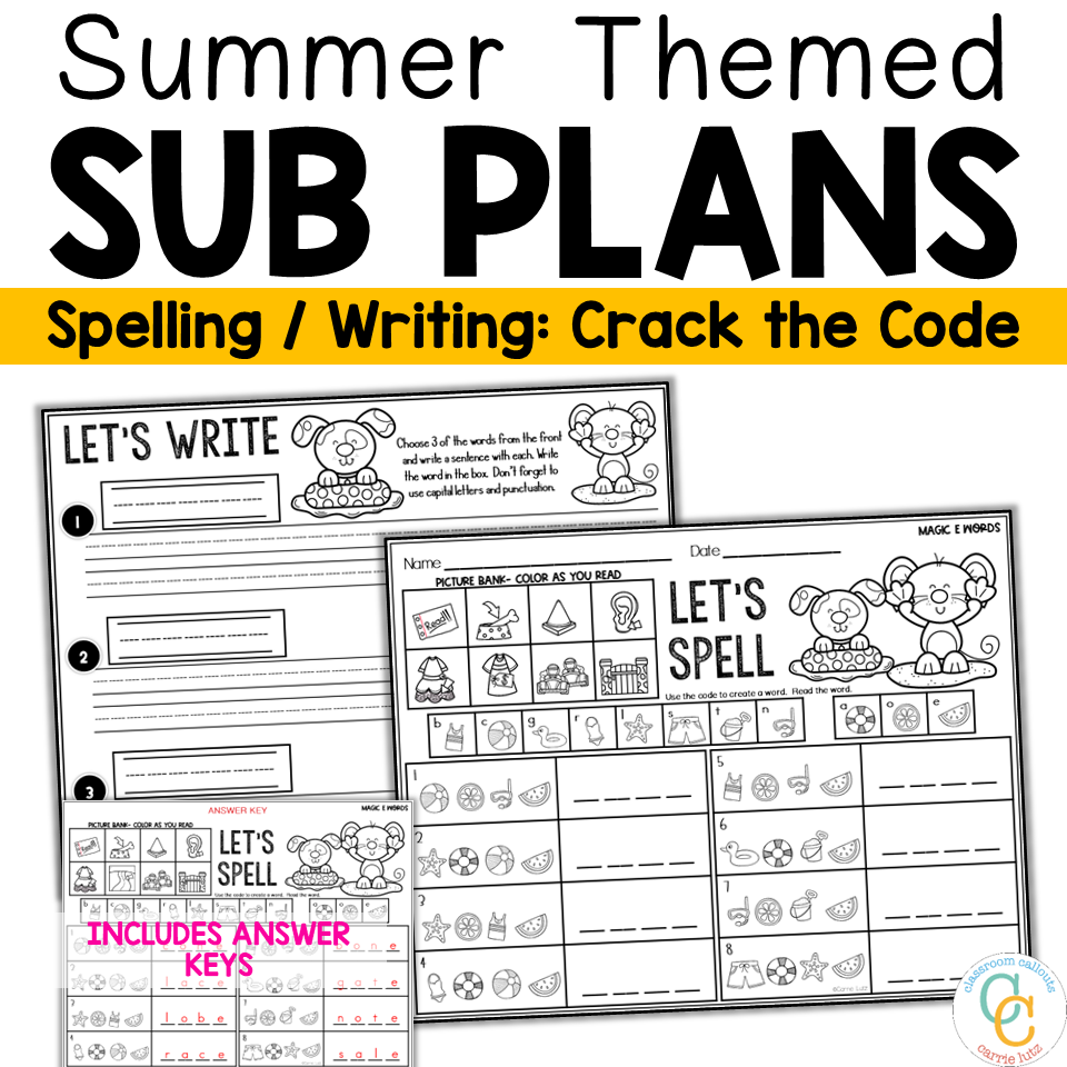 1st Grade Summer Sub Plans No Prep Activities - Teaching Ideas Made Easy
