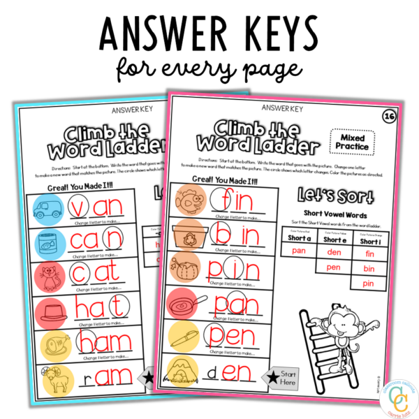 CVC Word Ladders Worksheets 1st Grade Phonics No Prep - Teaching Ideas ...