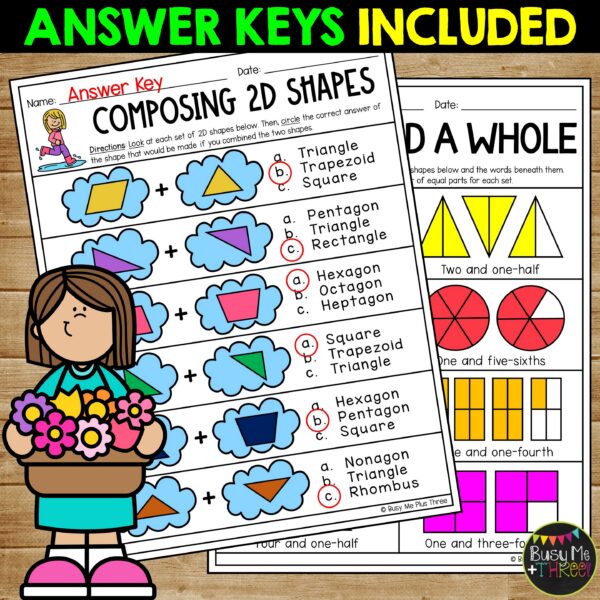 2nd Grade Spring Math No Prep Worksheets Shapes Fractions - Teaching ...