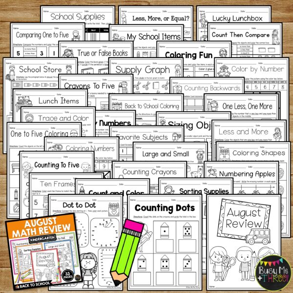 Kindergarten Back to School No Prep Math Review Worksheets - Teaching ...