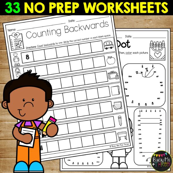 Kindergarten Back to School No Prep Math Review Worksheets - Teaching ...