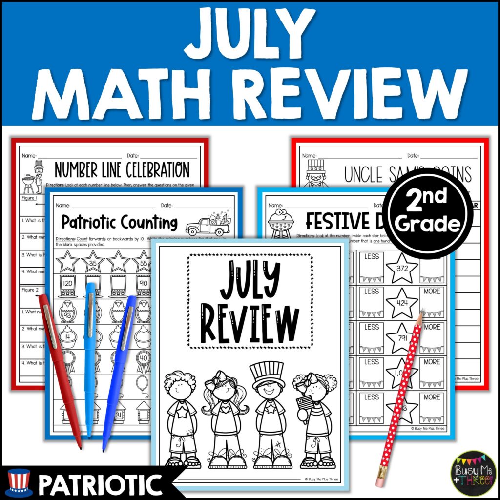 2nd Grade 4th of July Math No Prep Worksheets - Teaching Ideas Made Easy