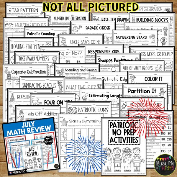 2nd Grade 4th of July Math No Prep Worksheets - Teaching Ideas Made Easy