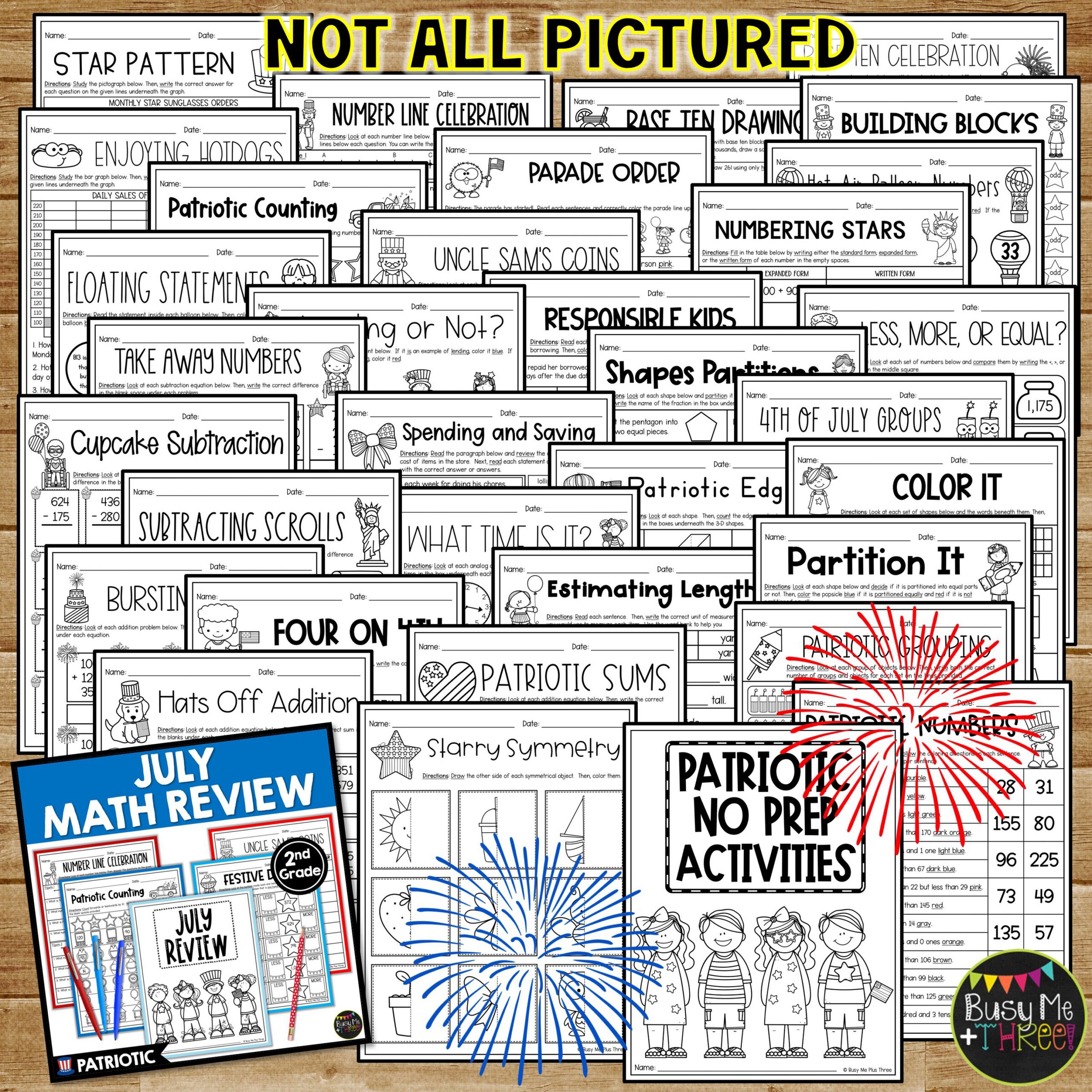 2nd Grade 4th of July Math No Prep Worksheets - Teaching Ideas Made Easy