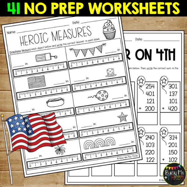 2nd Grade 4th of July Math No Prep Worksheets - Teaching Ideas Made Easy