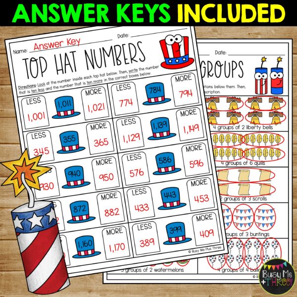 2nd Grade 4th of July Math No Prep Worksheets - Teaching Ideas Made Easy