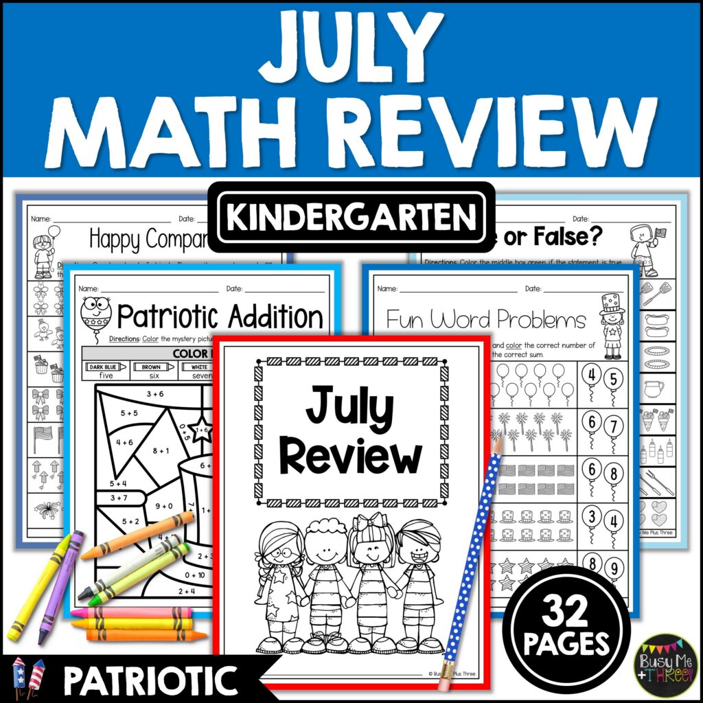 Kindergarten 4th of July Math No Prep Patriotic Worksheets - Teaching ...
