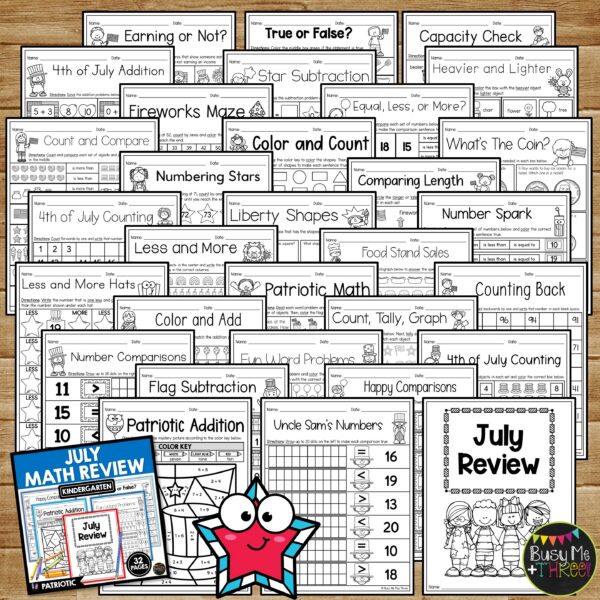 Kindergarten 4th of July Math No Prep Patriotic Worksheets - Teaching ...