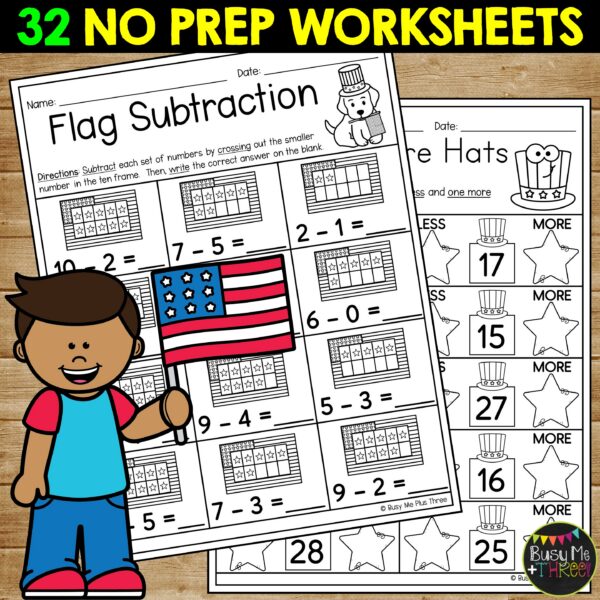 Kindergarten 4th of July Math No Prep Patriotic Worksheets - Teaching ...