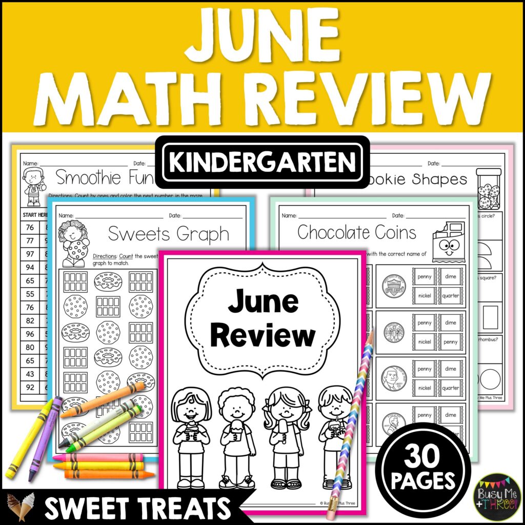 Kindergarten June Sweet Treats Math No Prep Worksheets - Teaching Ideas ...