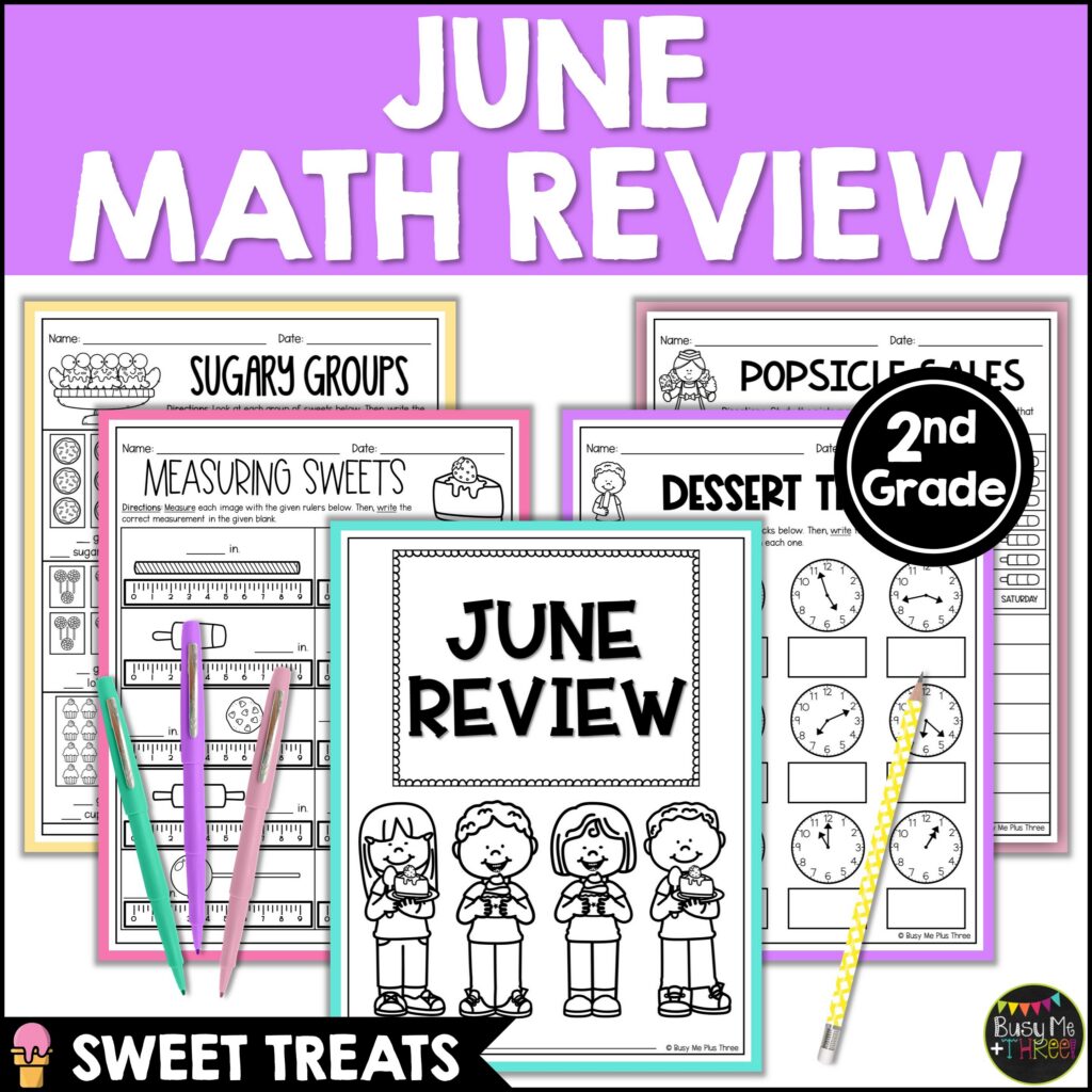 2nd Grade June Sweets Math Review No Prep Worksheets - Teaching Ideas ...