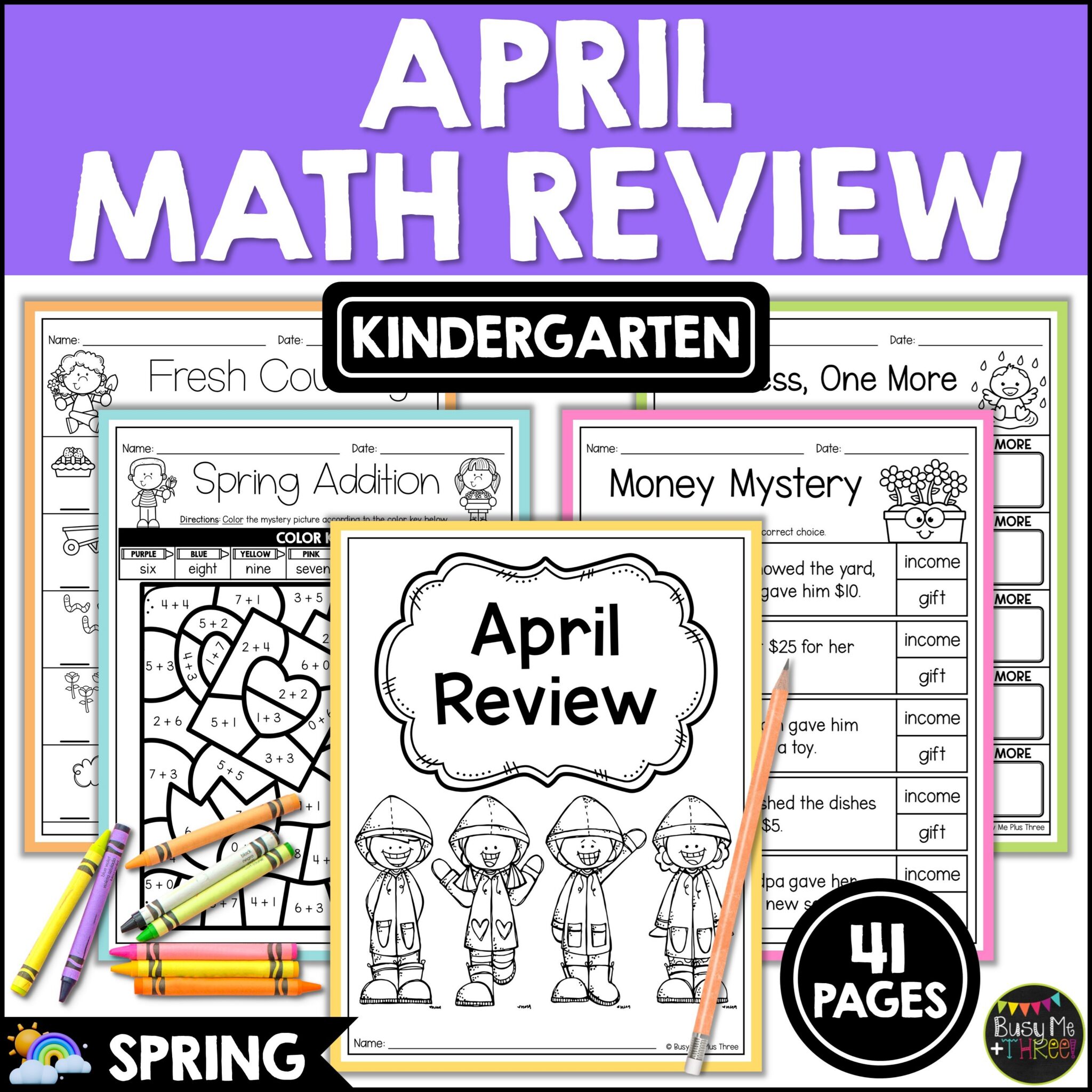 Kindergarten Spring Math No Prep April Worksheets - Teaching Ideas Made ...