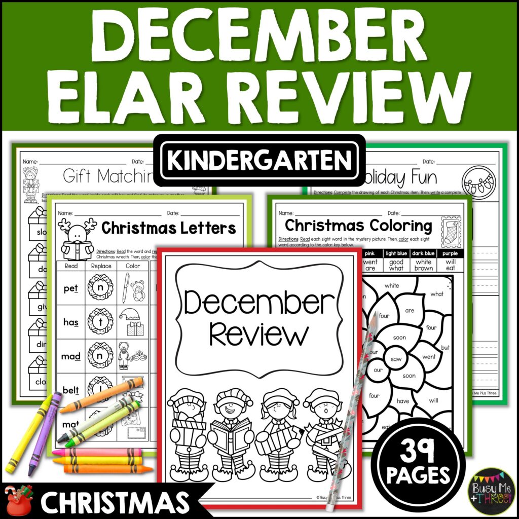 Kindergarten Christmas ELA Review No Prep Printables December ...