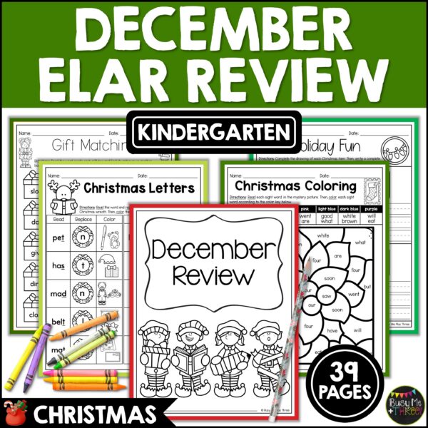 Kindergarten Christmas ELA Review No Prep Printables December ...