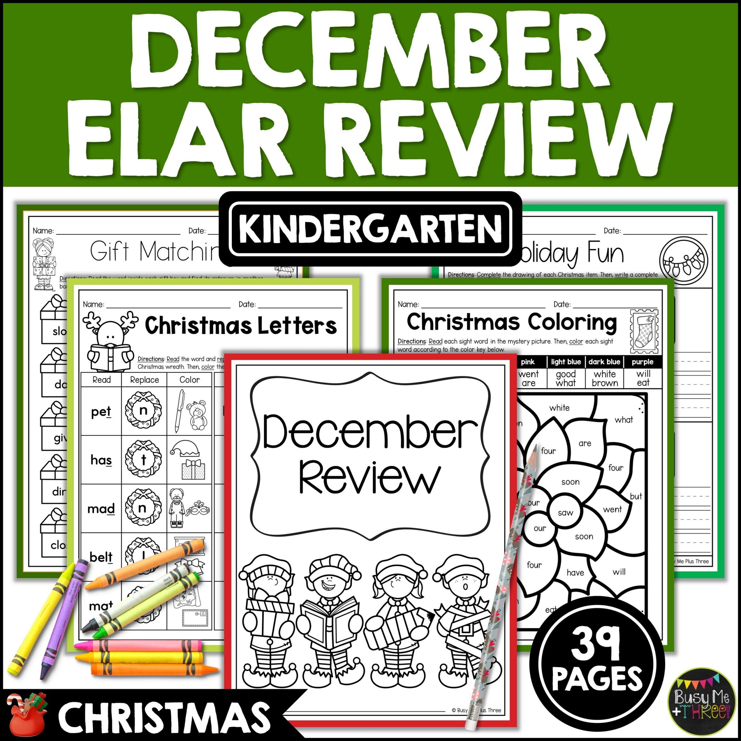 Kindergarten Christmas ELA Review No Prep Printables December ...