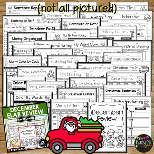 Kindergarten Christmas ELA Review No Prep Printables December ...