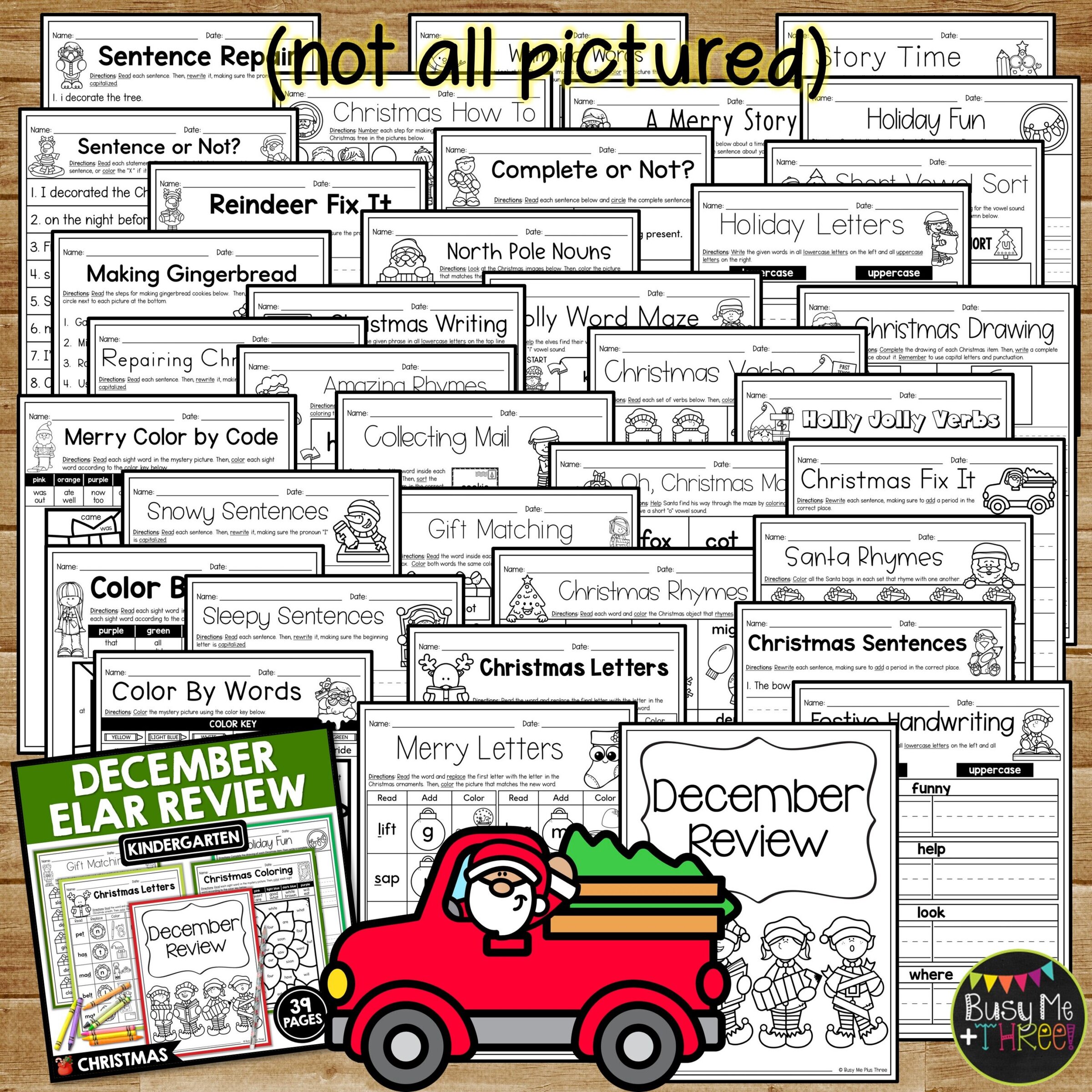Kindergarten Christmas ELA Review No Prep Printables December ...