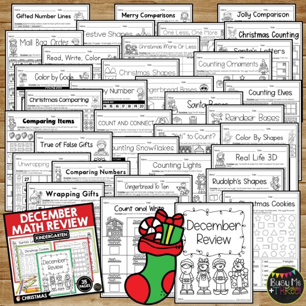 Kindergarten Christmas Math No Prep Worksheets December Review ...