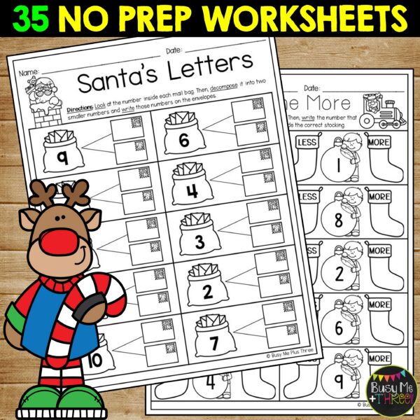 Kindergarten Christmas Math No Prep Worksheets December Review ...
