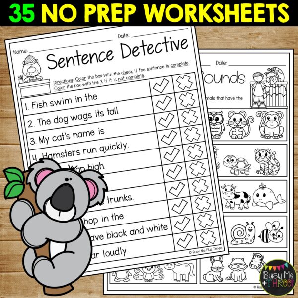 Kindergarten Pets ELA Review No Prep Worksheets May - Teaching Ideas ...