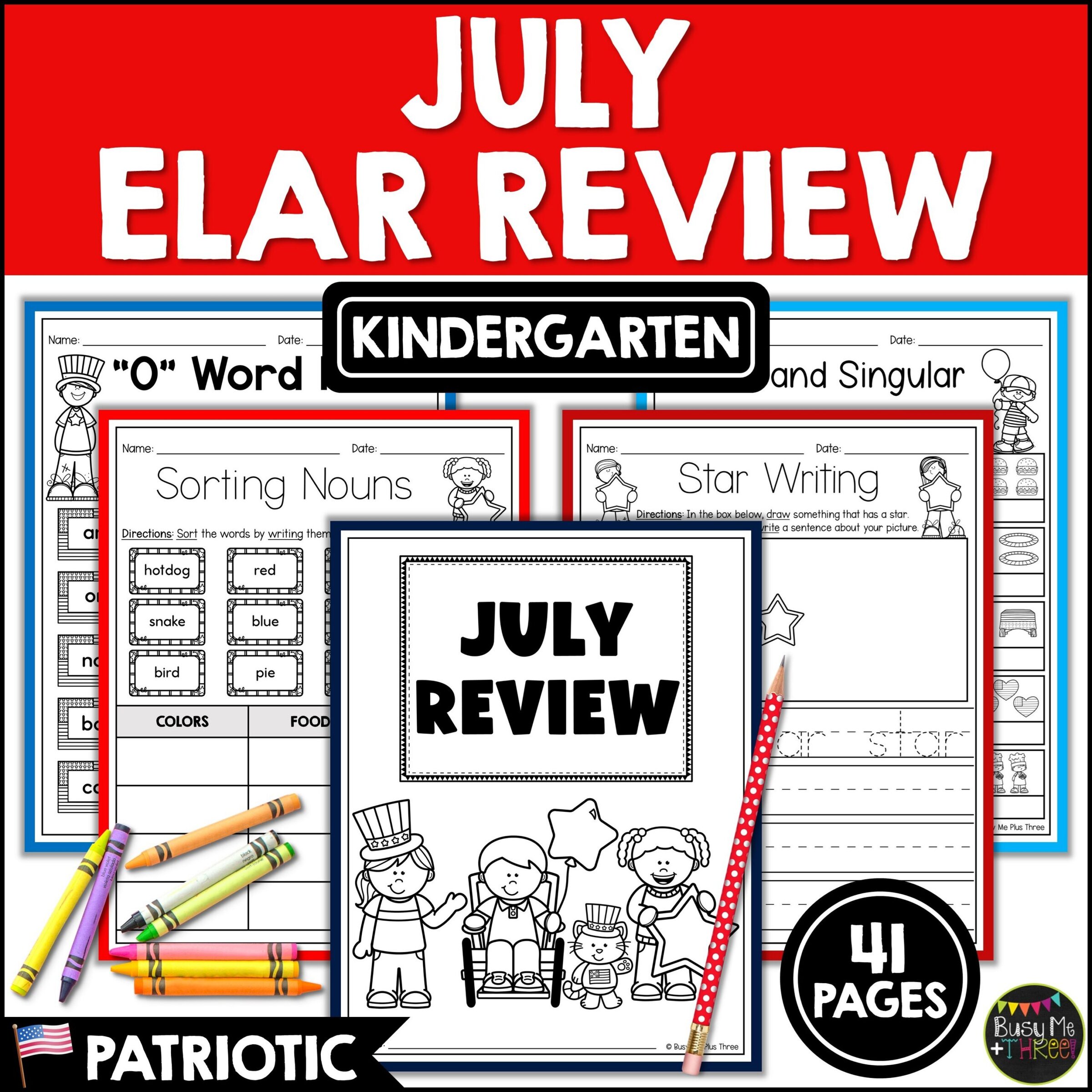 Kindergarten 4th of July ELA Review No Prep Worksheets - Teaching Ideas ...