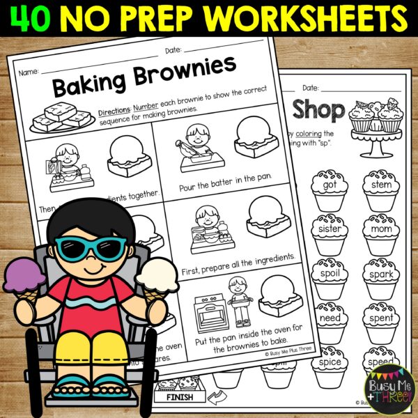 Kindergarten ELA Review No Prep Sweets Theme Worksheets - Teaching ...