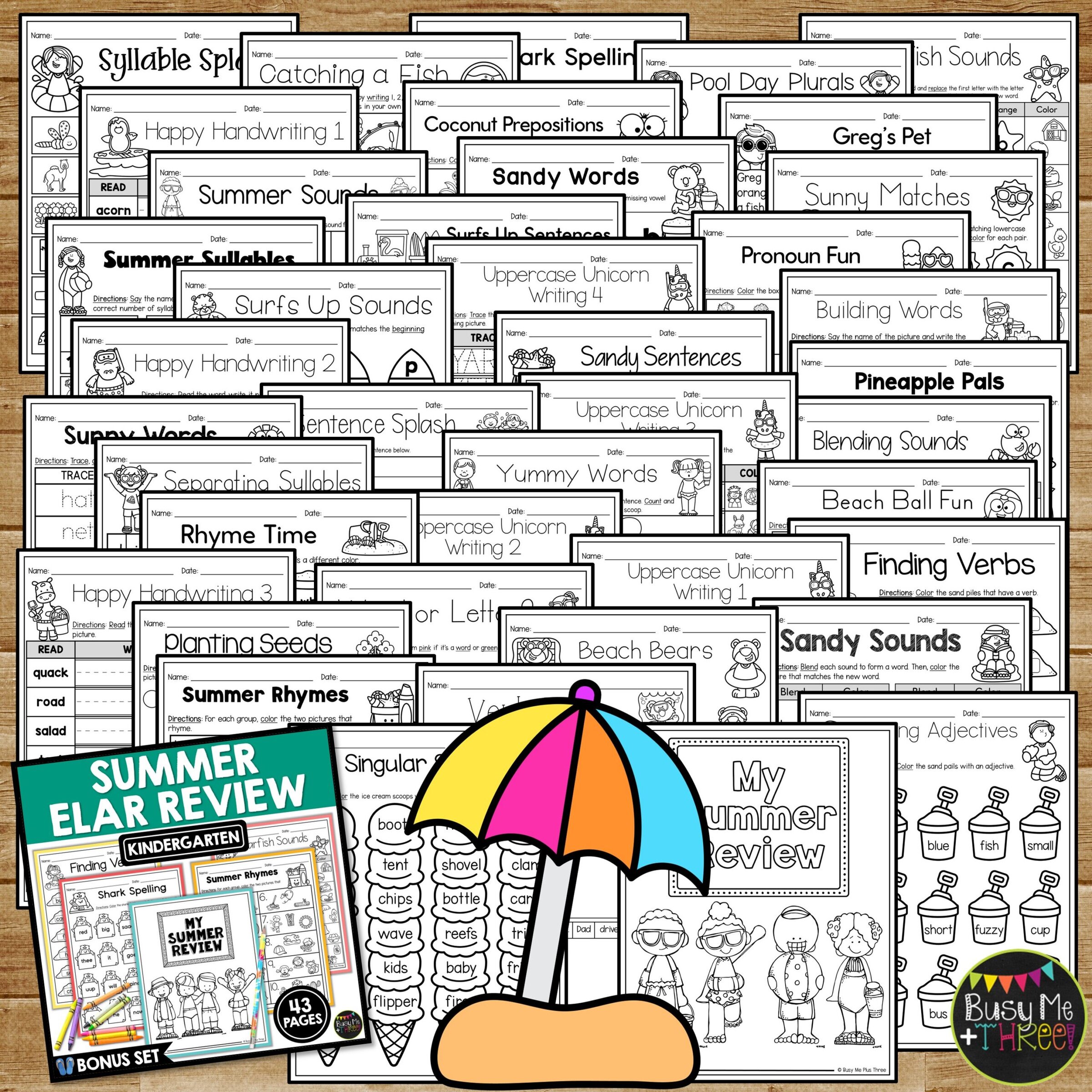Kindergarten ELA Summer Review No Prep Worksheets - Teaching Ideas Made ...