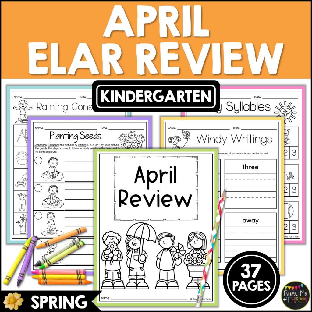 Kindergarten Spring ELA Review No Prep Worksheets - Teaching Ideas Made ...