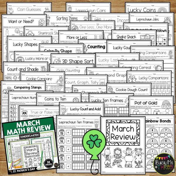 Kindergarten St. Patrick's Day Math Worksheets No Prep March Review ...