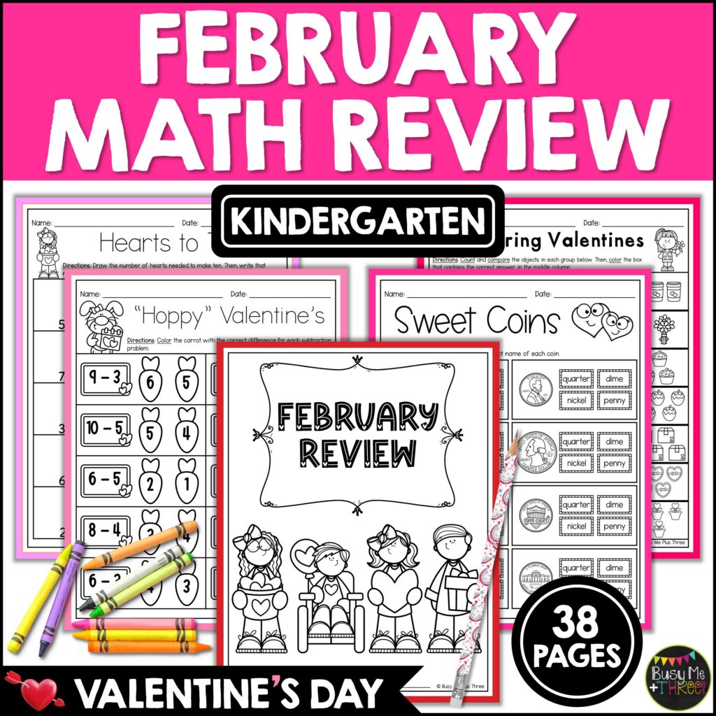 Kindergarten Valentine's Day Math No Prep February Worksheets ...