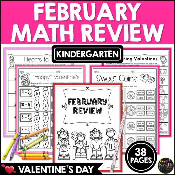 Kindergarten Valentine's Day Math No Prep February Worksheets ...