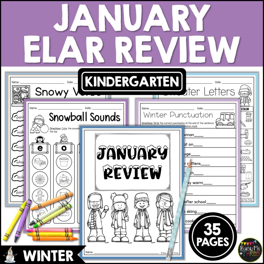 Kindergarten Winter ELA Review No Prep Printables January - Teaching ...