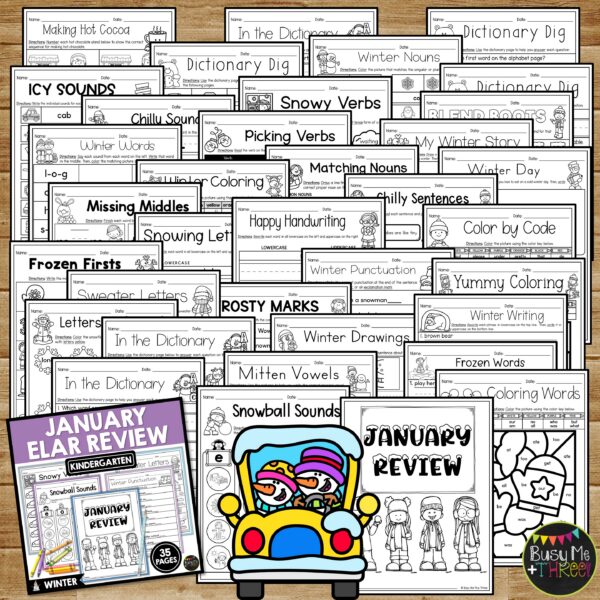 Kindergarten Winter ELA Review No Prep Printables January - Teaching ...