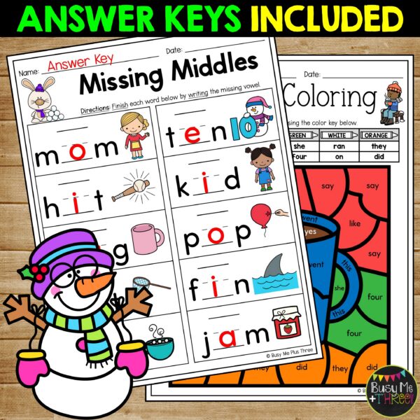 Kindergarten Winter ELA Review No Prep Printables January - Teaching ...