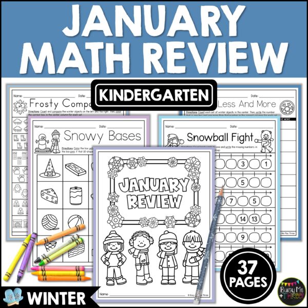 Kindergarten Winter Math No Prep Worksheets January February Review ...